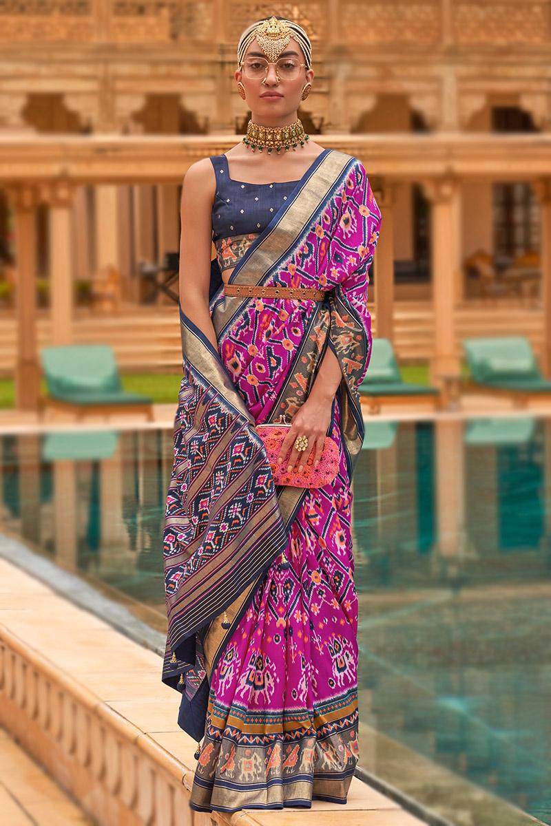 Silk Hot Pink Printed Patola Saree SARV169674