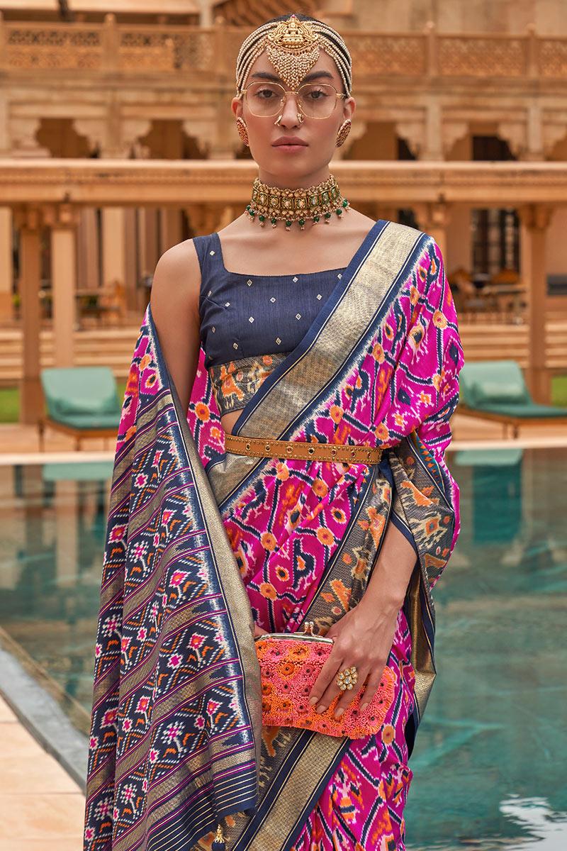 Silk Hot Pink Printed Patola Saree SARV169674