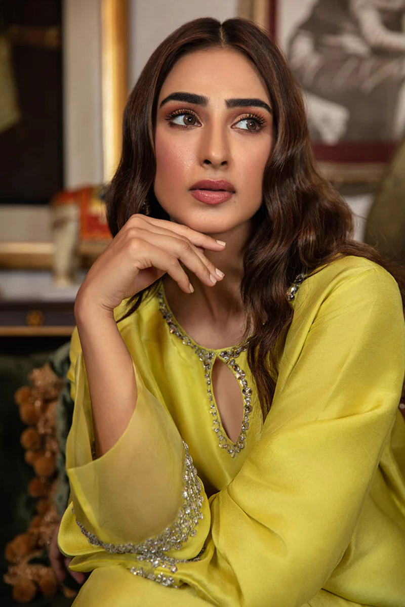 Silk Mustard Yellow Embroidered Straight Cut Palazzo Suit LSTV130102