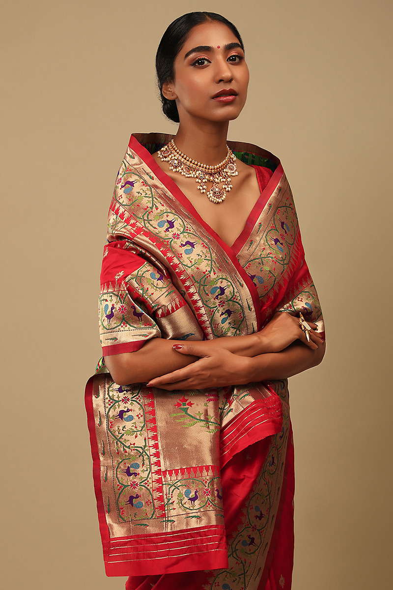 Silk Red Weaved Paithani Saree |SARV167445