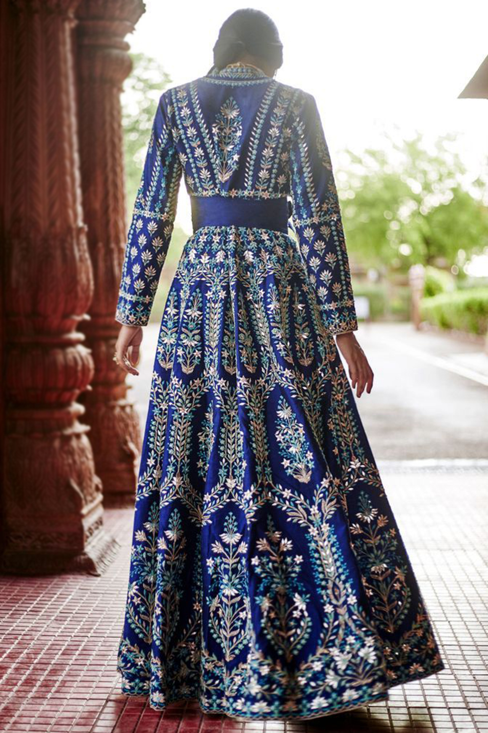 Silk Royal Blue Zari Embroidered Indo-Western Gown LSTV132689