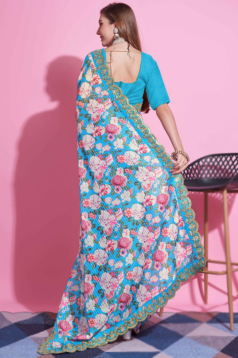 Silk Sky Blue Printed Light Weight Saree SARV180658