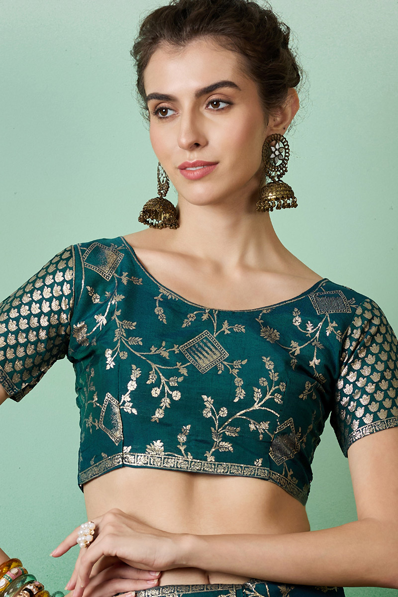 Silk Weaved Zari Broad Border Teal Green Saree SARV180262
