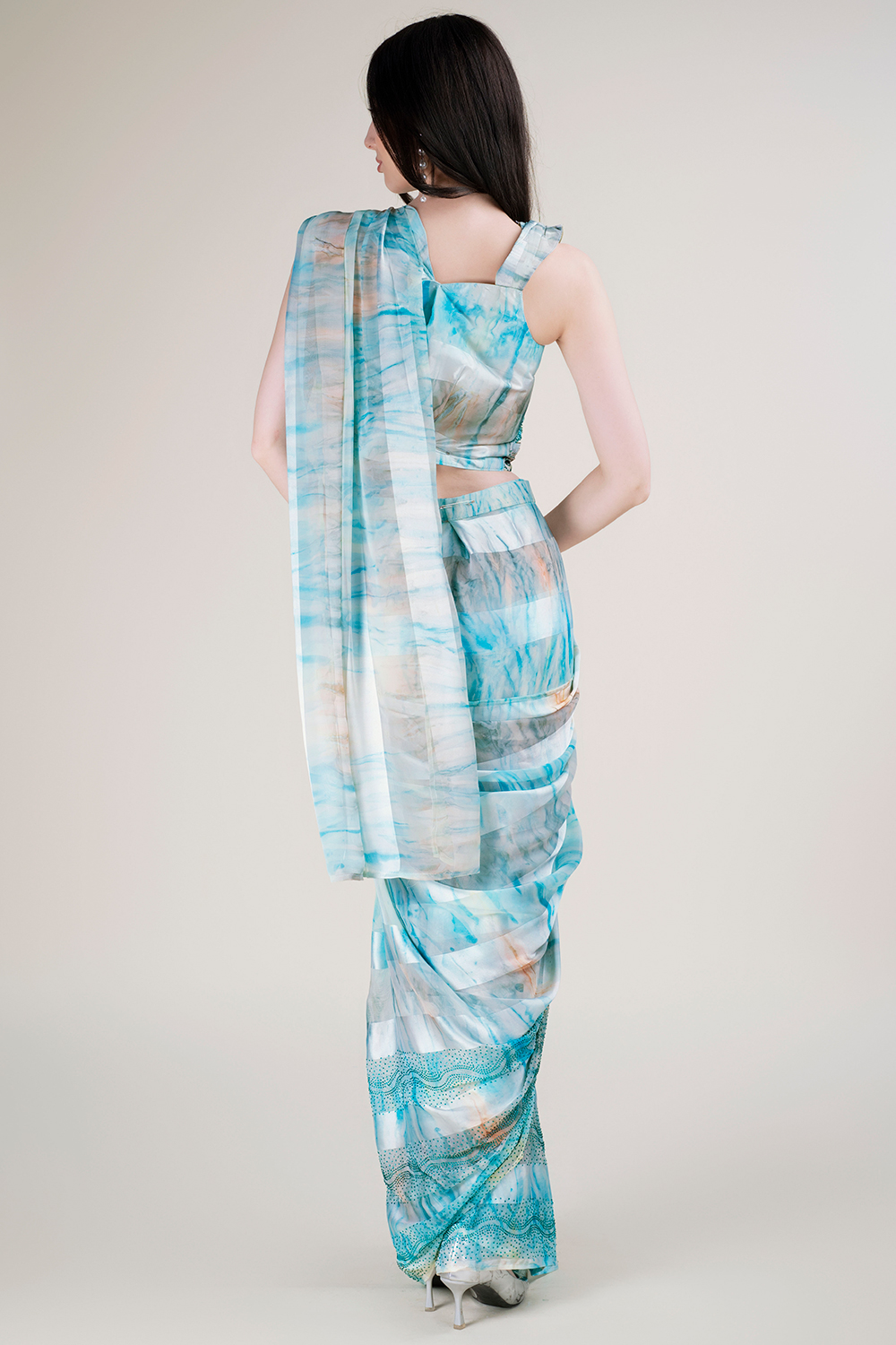 Sky Blue Georgette Printed Light Weight Readymade Saree SARV184898