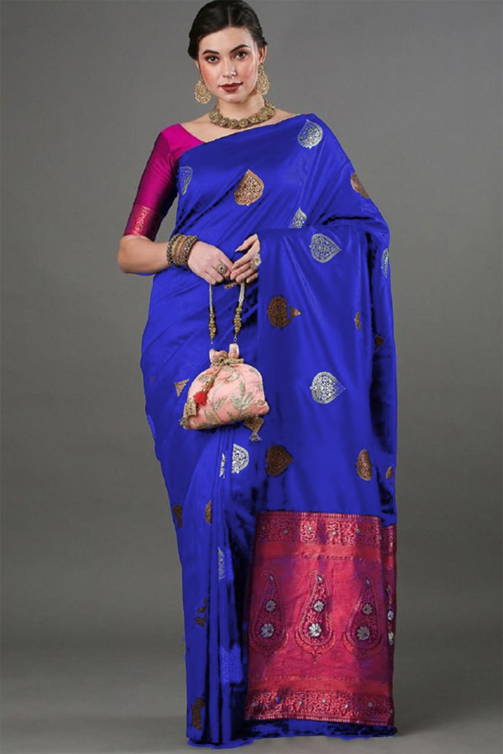 Soft Silk Indigo Blue Woven Zari Broad Border Saree SARV163687