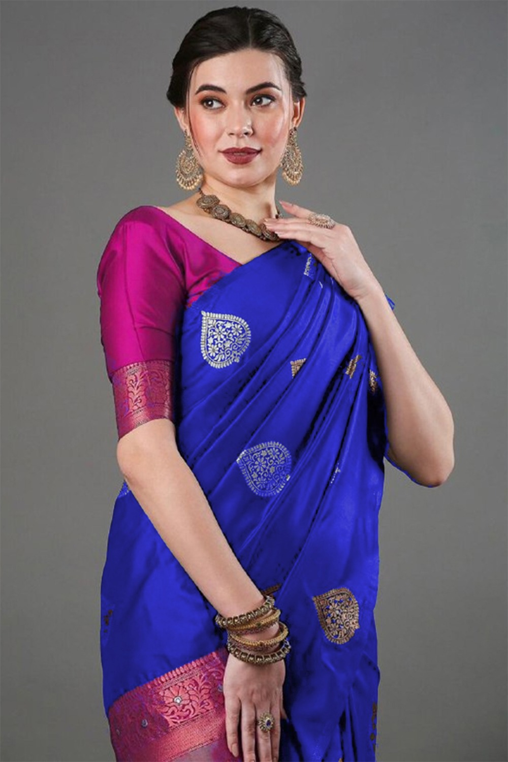 Soft Silk Indigo Blue Woven Zari Broad Border Saree SARV163687
