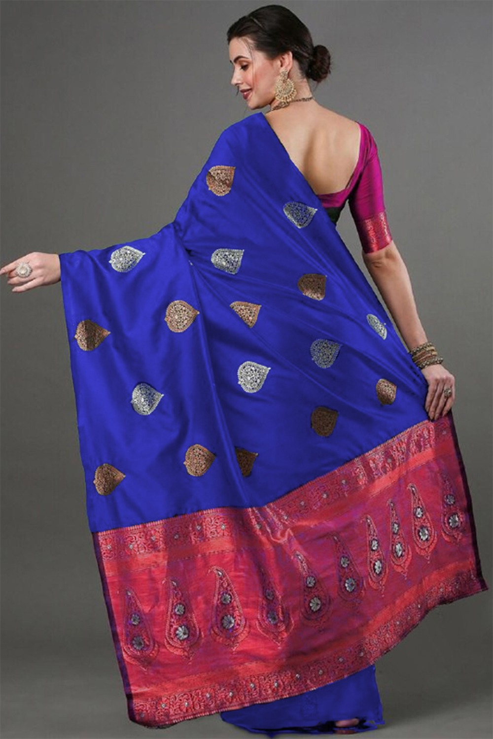 Soft Silk Indigo Blue Woven Zari Broad Border Saree SARV163687
