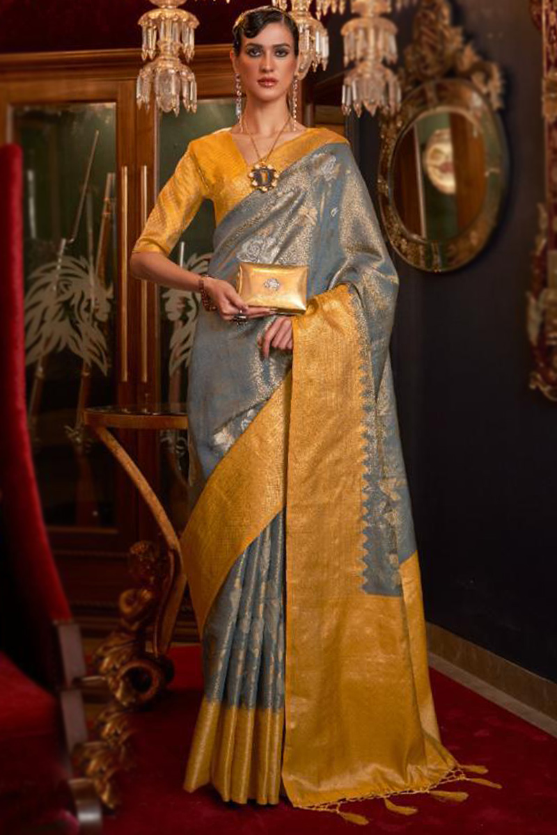 Steel Grey Silk Woven Zari Saree SARV144891
