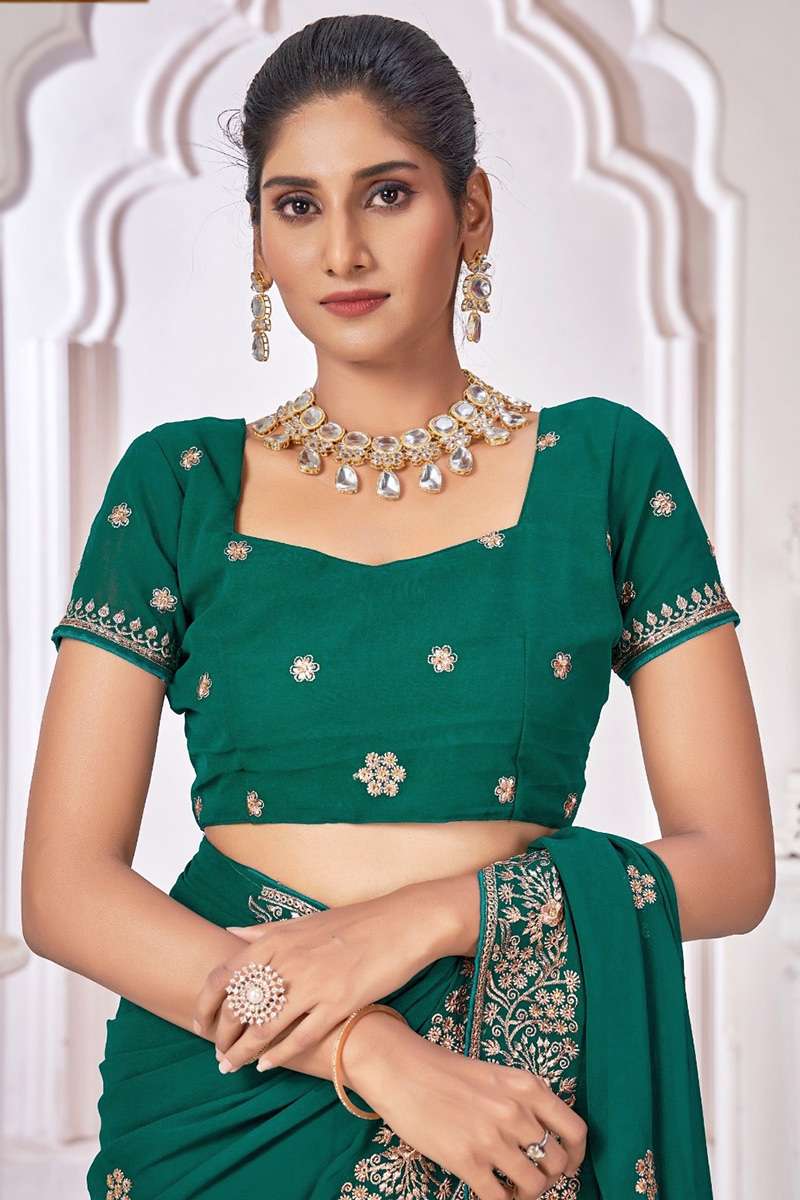 Teal Green Georgette Zari Embroidered Lightweight Saree SARV178263