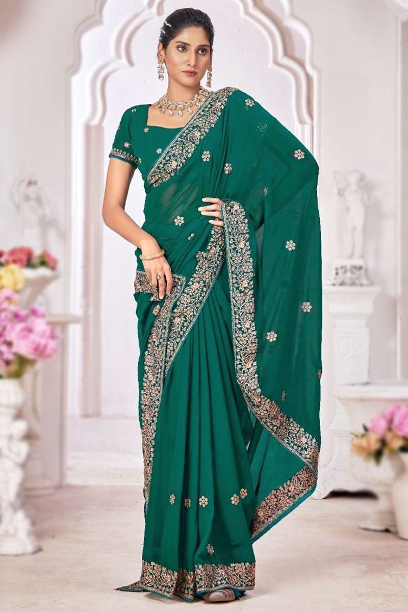 Teal Green Georgette Zari Embroidered Lightweight Saree SARV178263