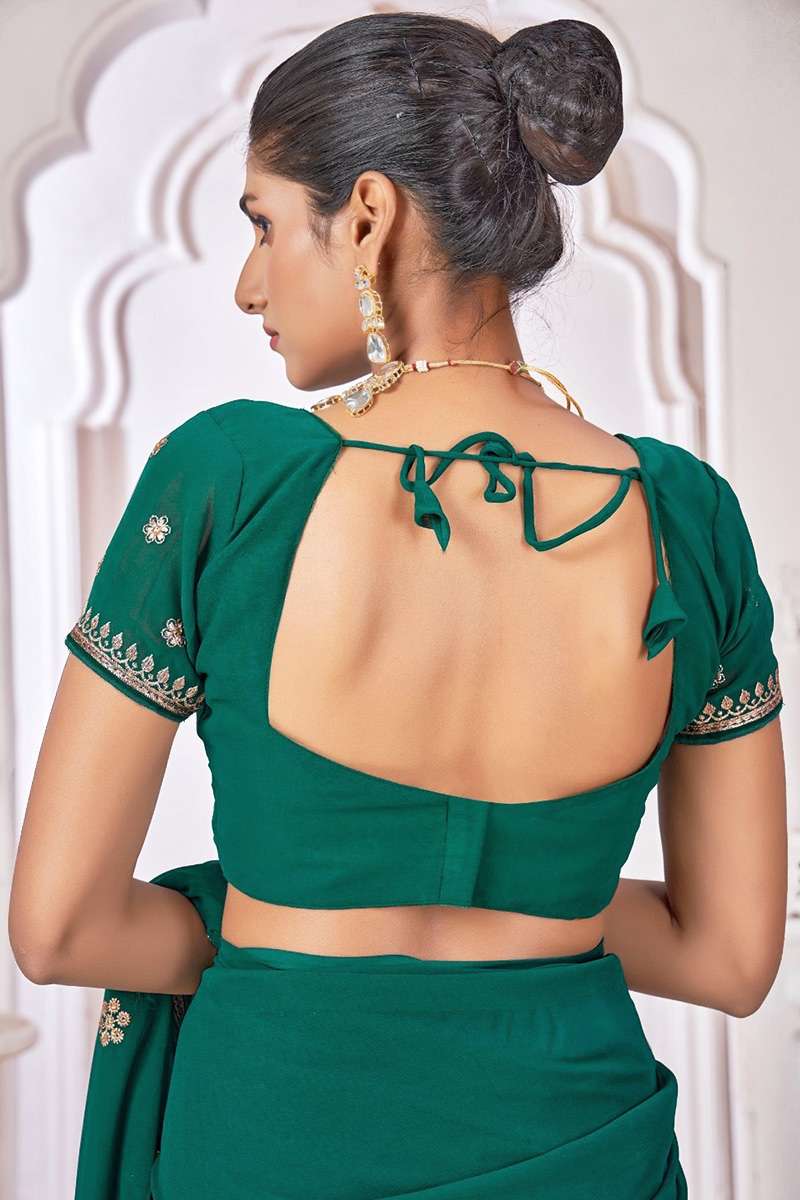 Teal Green Georgette Zari Embroidered Lightweight Saree SARV178263