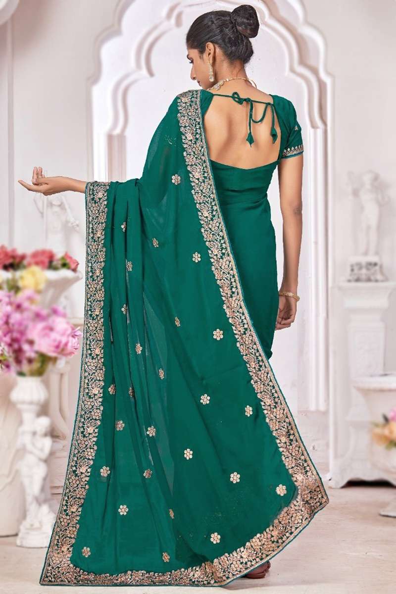 Teal Green Georgette Zari Embroidered Lightweight Saree SARV178263