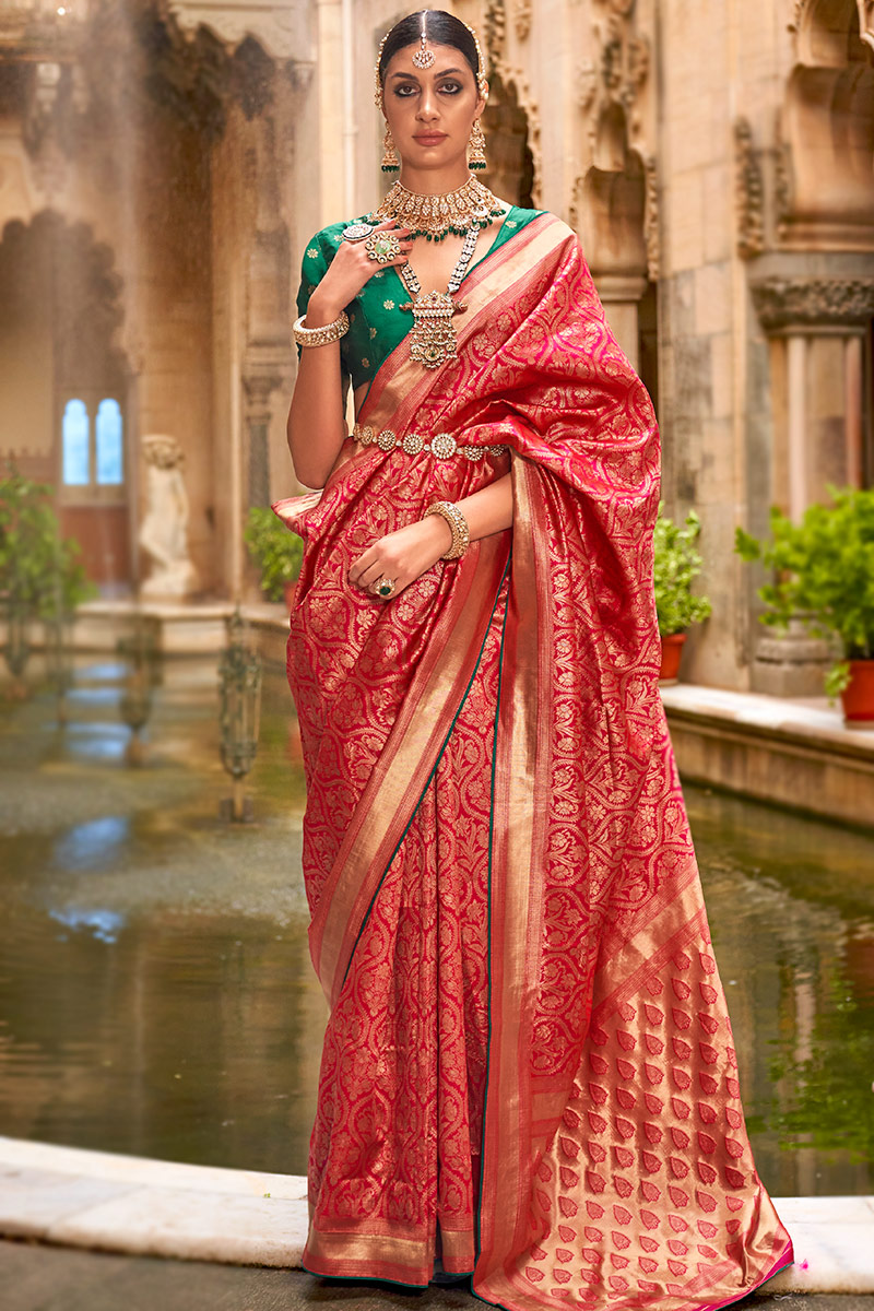 Tomato Red Silk Woven Zari Handloom Saree SARV180700