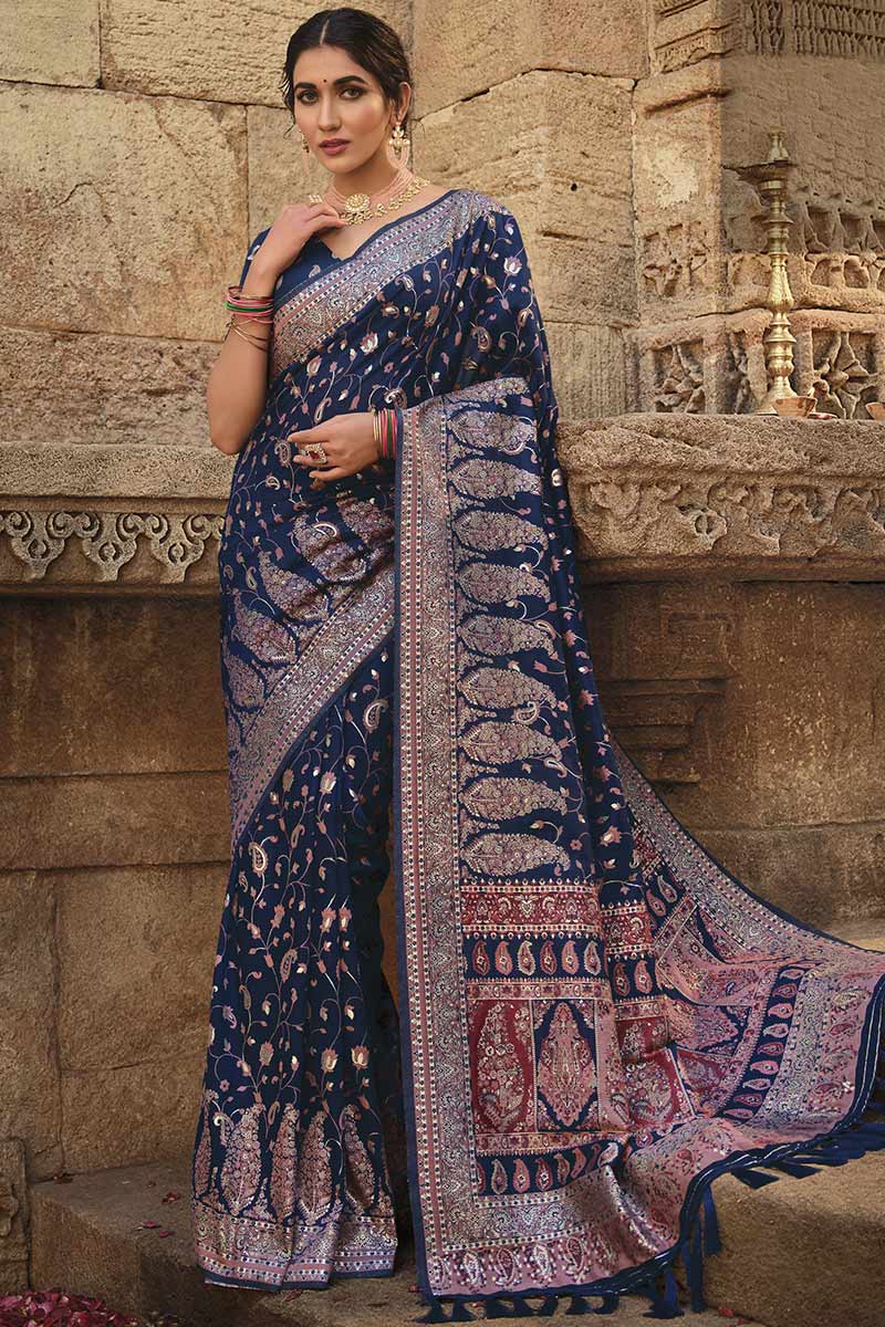 Wedding Collection Printed Silk Royal Blue Saree|SARV128878