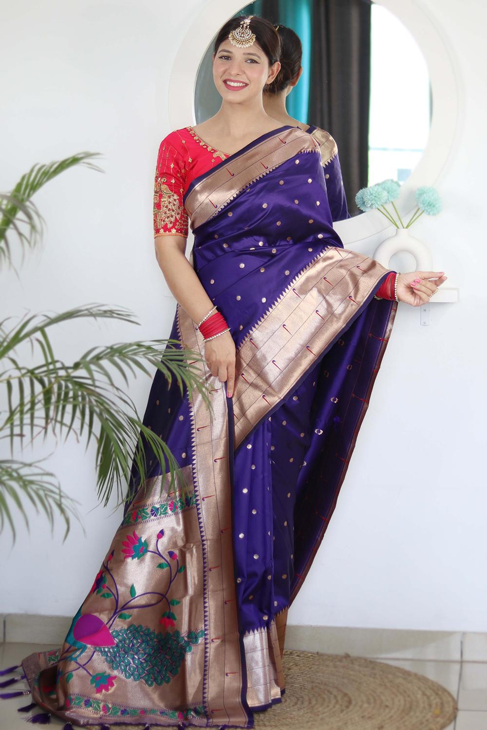 Violet Purple Art Silk Weaved Paithani Saree - SARV197354