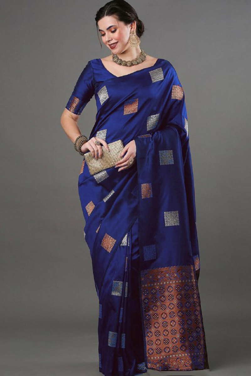 Woven Zari Royal Blue Silk Broad Border Saree |SARV165673