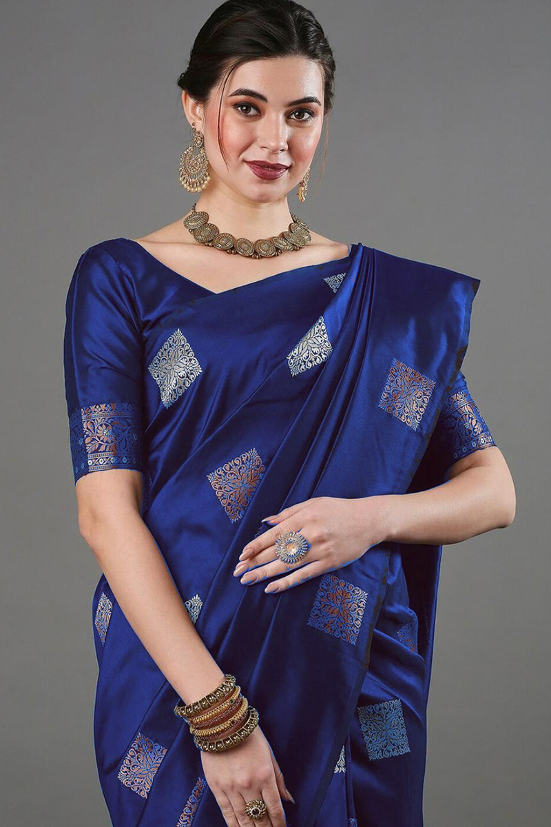 Woven Zari Royal Blue Silk Broad Border Saree |SARV165673