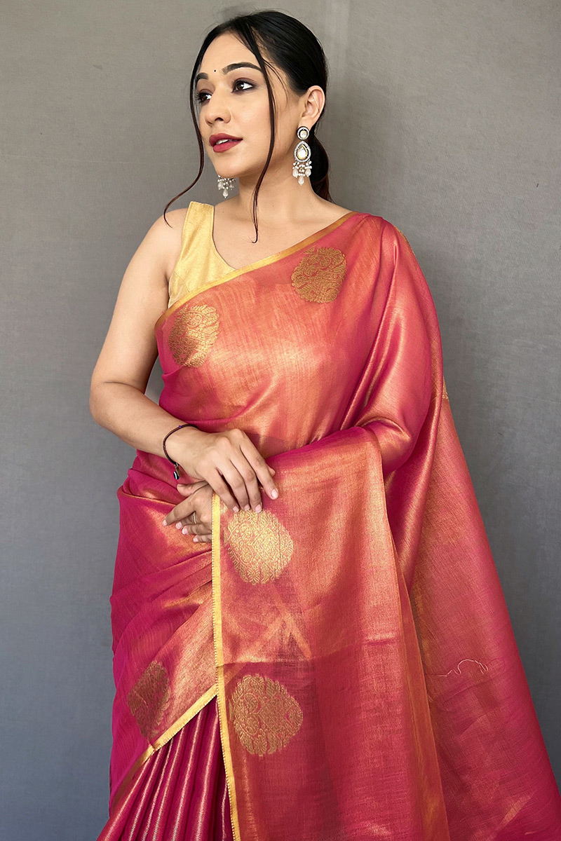 Woven Zari Tissue Silk Ruby Pink Saree SARV162841