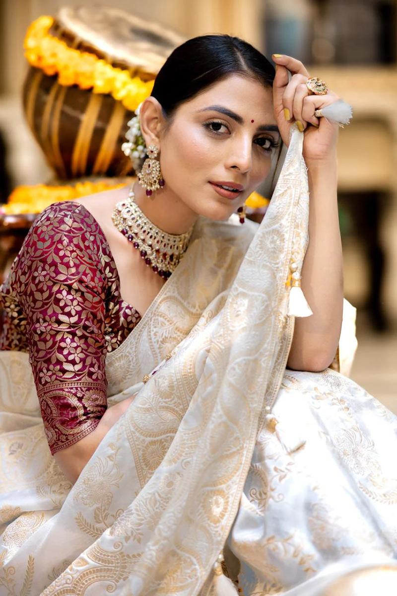 Saree Branco Tradicional Shop White Georgette Embroidered And Sequins