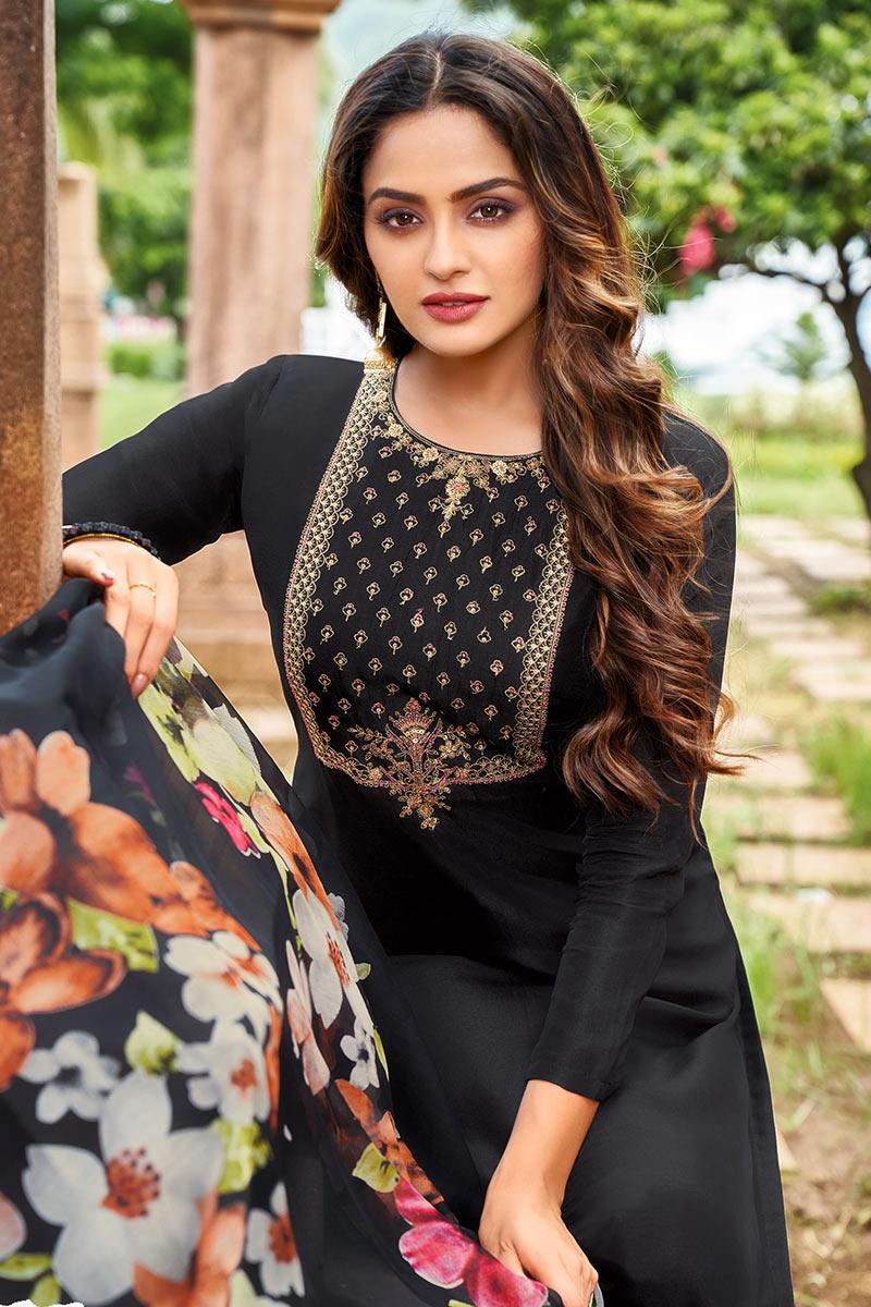Dress Shops Online Black Churidar Suit with Zari Work LSTV112967