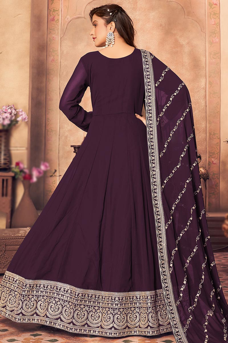 Buy Diwali Dress Georgette Dark Purple Eid Anarkali Suit LSTV115830
