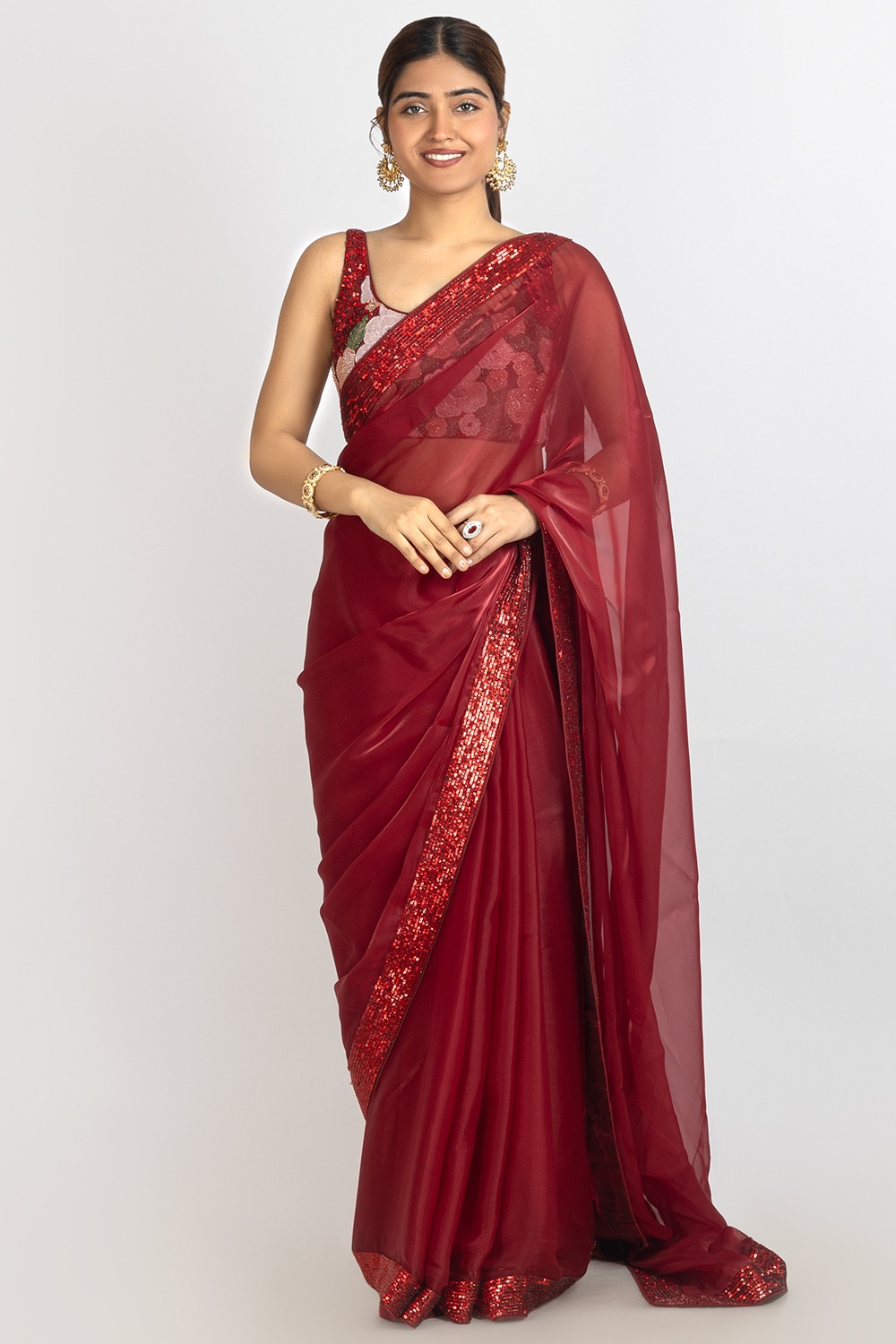 Maroon Tissue Embroidered Light Weight Saree SARV188563